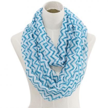 Sky Blue Chevron Stripe Sheer Cotton Infinity Scarf Loop on Luulla