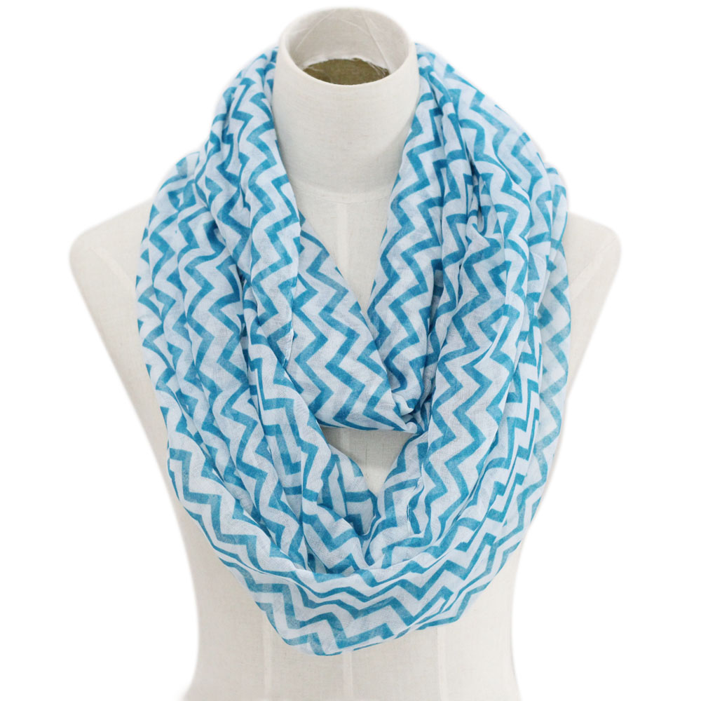 Sky Blue Chevron Stripe Sheer Cotton Infinity Scarf Loop on Luulla
